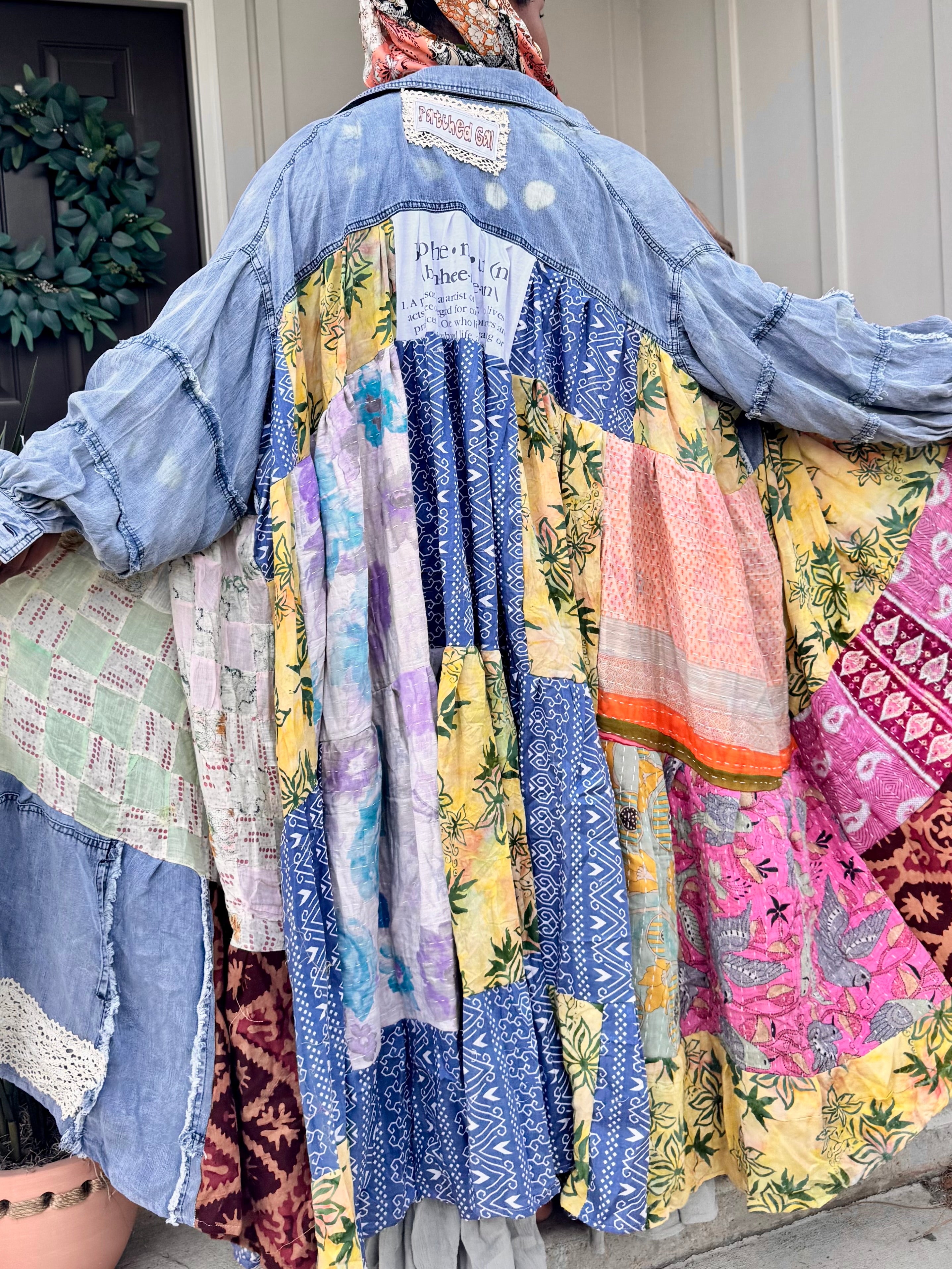 Medium-3XL Bohemian Denim Duster – Patched Gal
